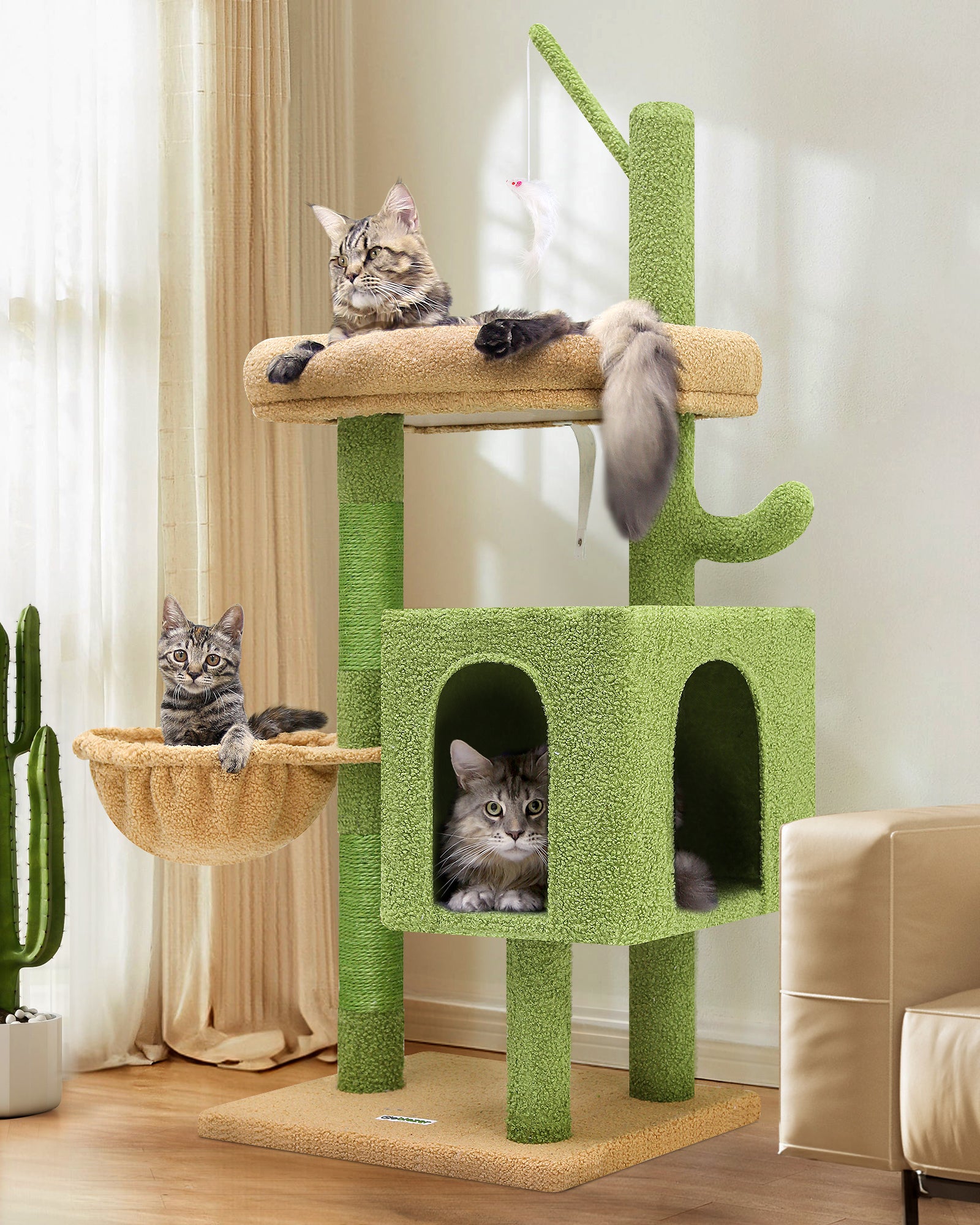 F46C Versatile Play Cactus Cat Tree Tower | 46-Inch Sturdy Cat Condo w ...